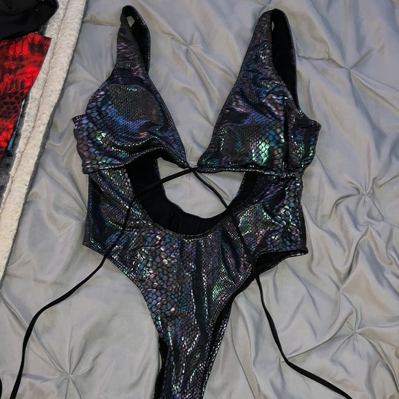 Swim | Plunge One Piece Swimsuit Rave Bodysuit Cheeky Back Iridescent ...